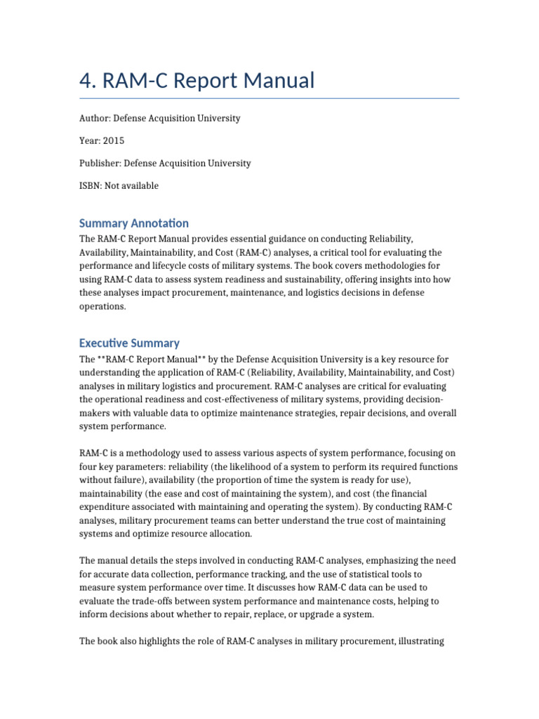 RAM C Report Manual Summary | PDF | Reliability Engineering | Logistics