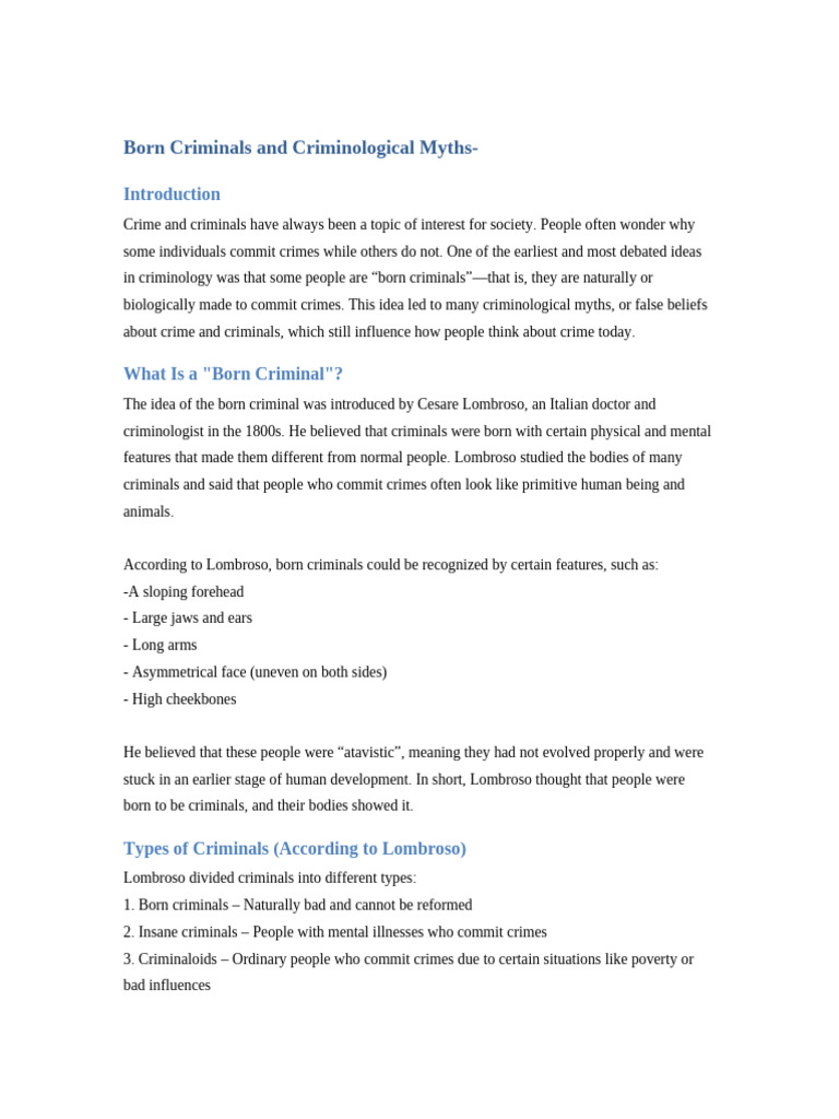 Born Criminals and Criminological Myths Essay | PDF | Crimes | Crime ...