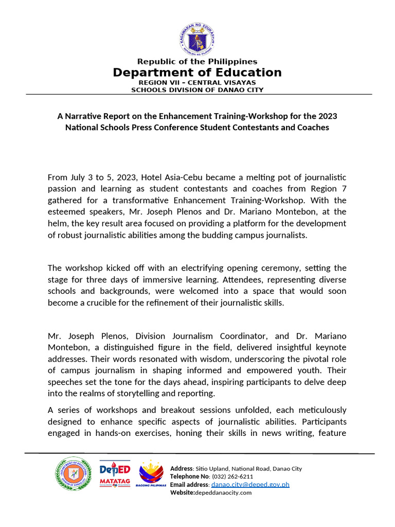 A Narrative Report On The Enhancement Training | PDF
