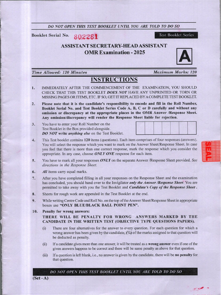 Series-A Assistant Secretary-Head Assistant 02-02-2025 | PDF
