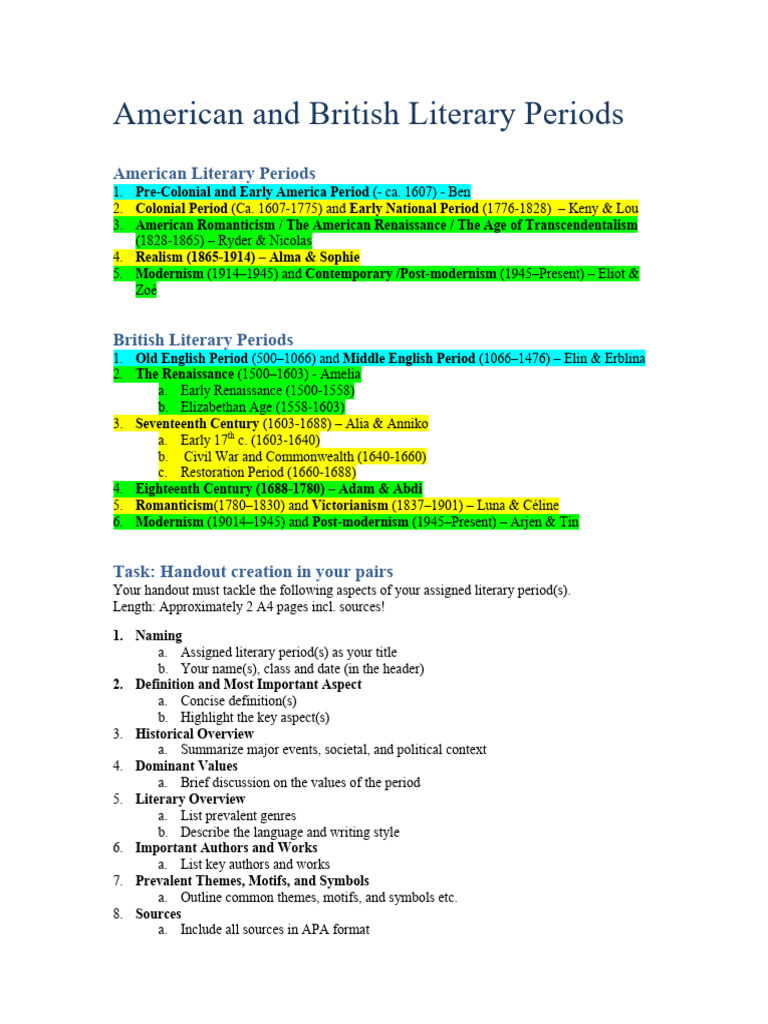 American and British Literary Periods Guide | PDF