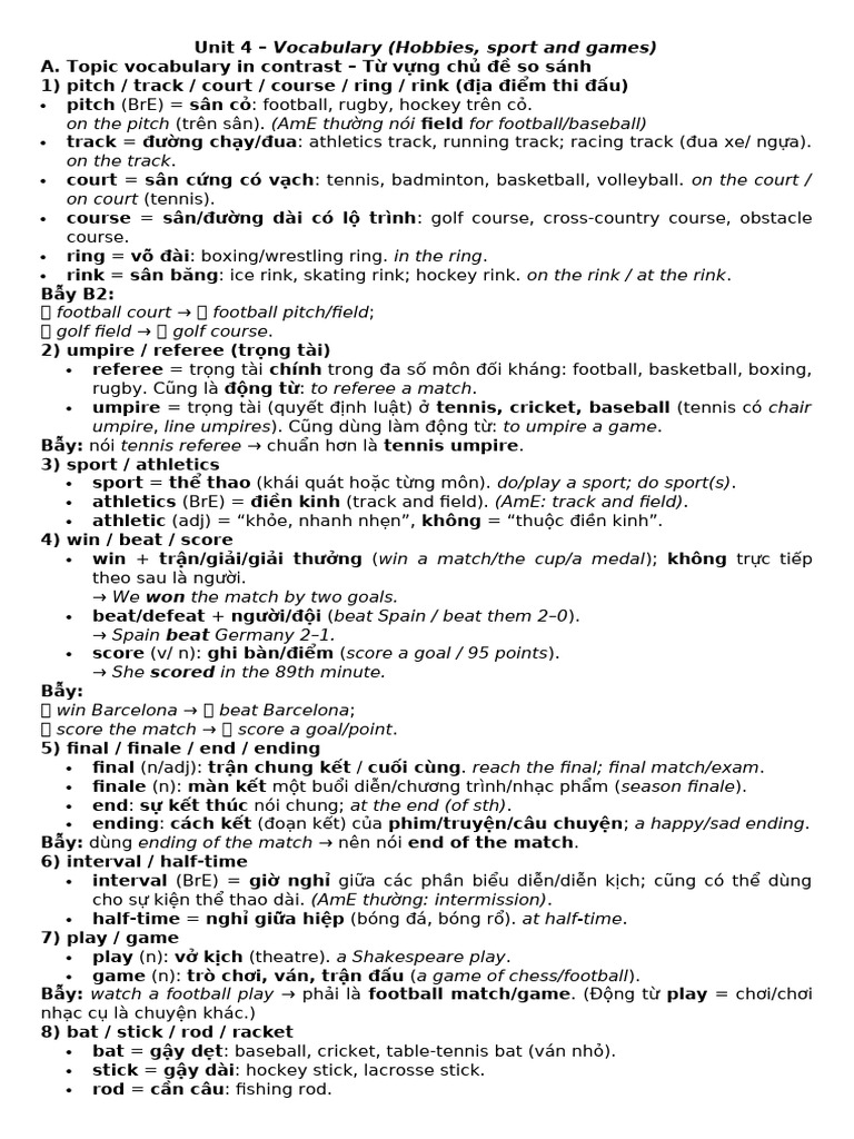 Vocabulary - Unit 4 | PDF