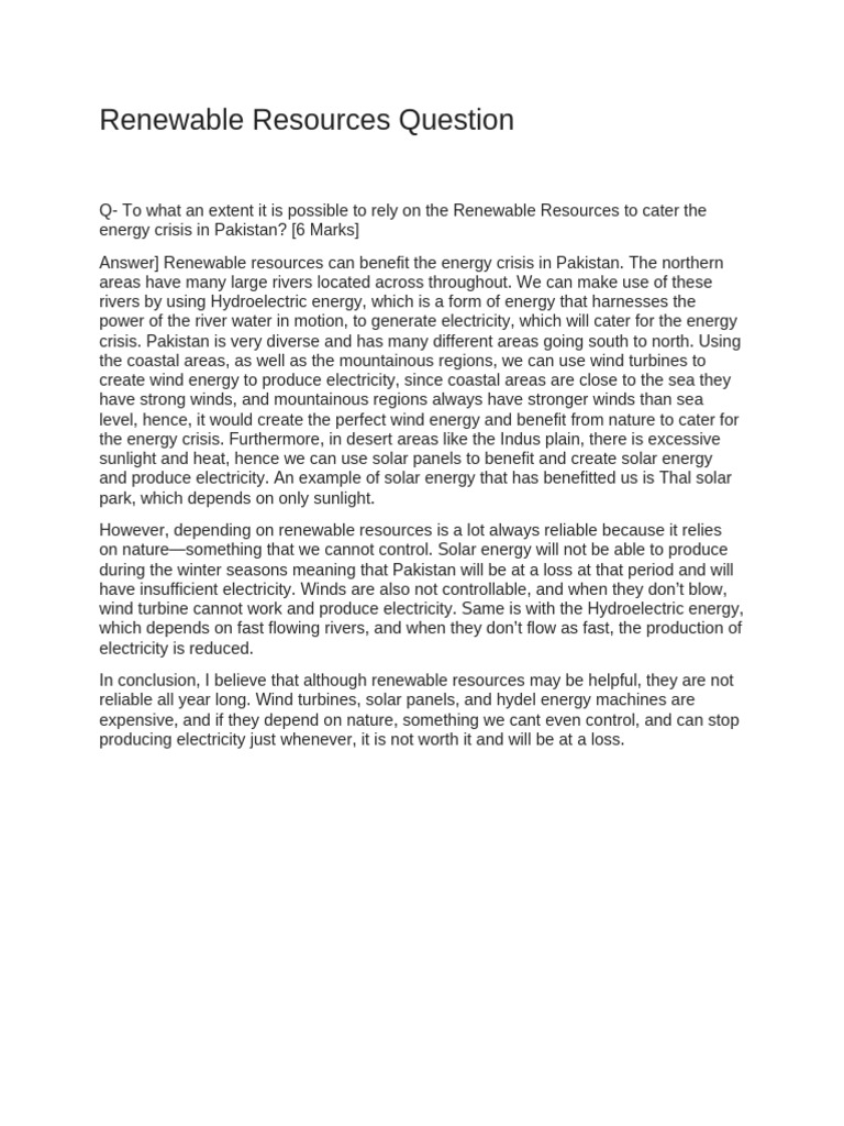 Renewable Resources Question | PDF