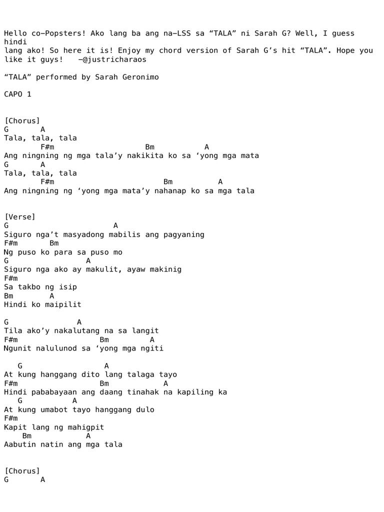 Sarah Geronimo - Tala - Chords | PDF