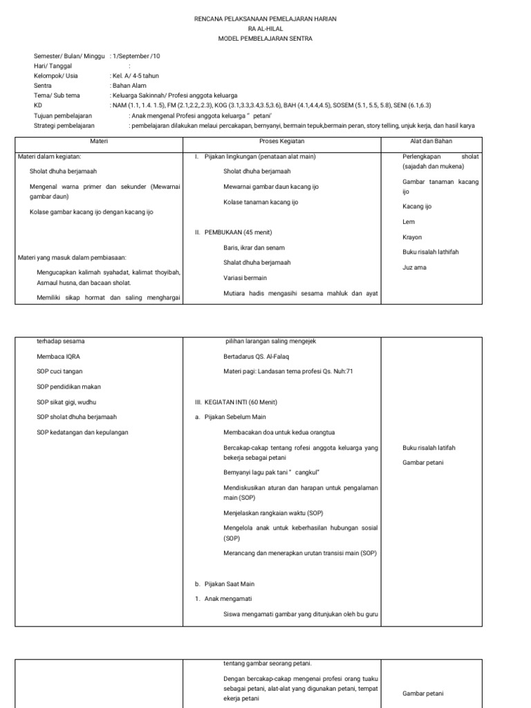 Rpph Dan RPPM Paud Kelompok A | PDF