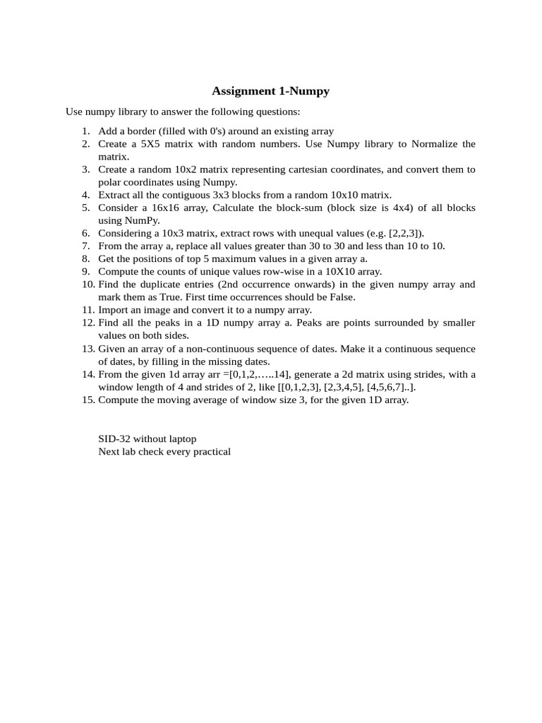 Numpy Practice Questions | PDF