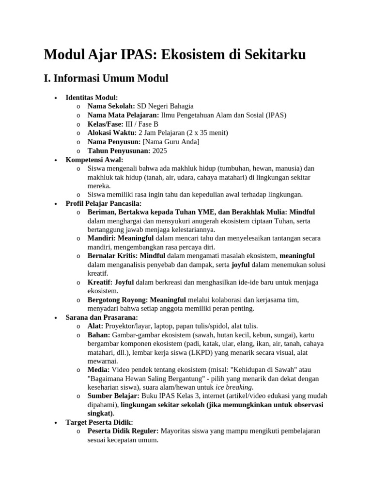 Modul Ajar IPAS - Draf Deep Learning | PDF
