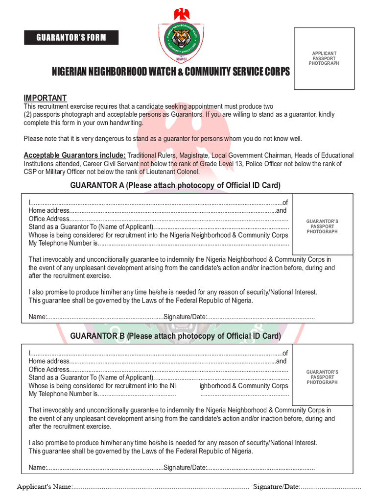Nigerian Neighborhood Watch Guarantor Form | PDF | Government ...