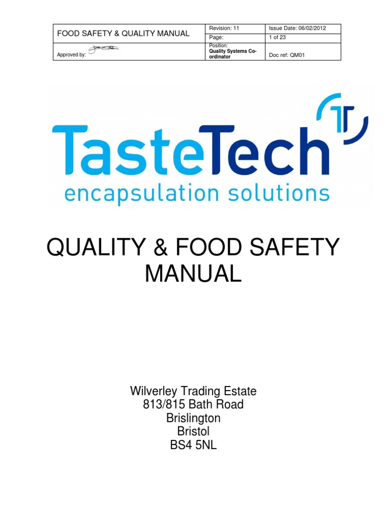 Food Safety & Quality Management Manual | PDF | Iso 9000 | Quality ...