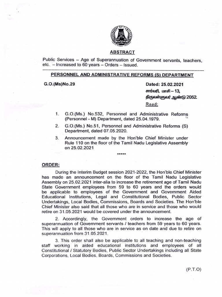 GO Ms 29 2021 - Retirement 60 Age | PDF