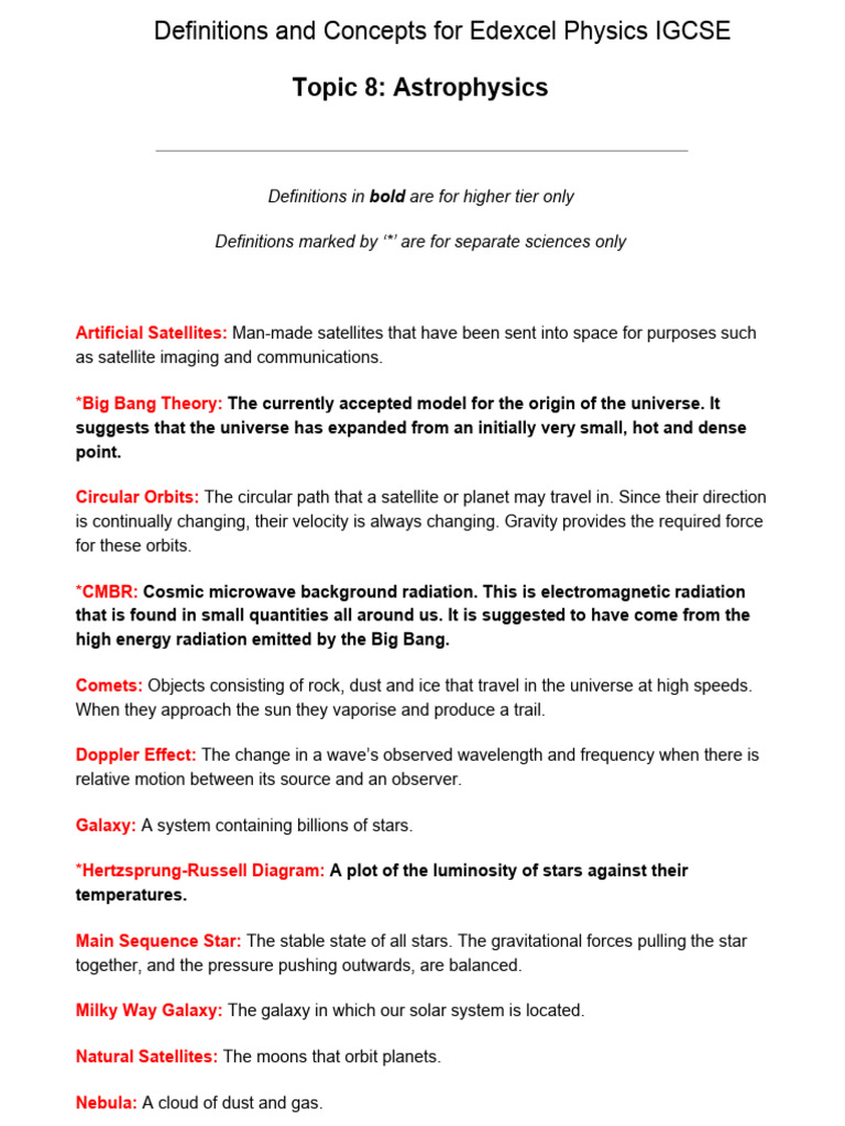 Definitions & Notes - Topic 8 - Astrophysics - Edexcel Physics IGCSE ...