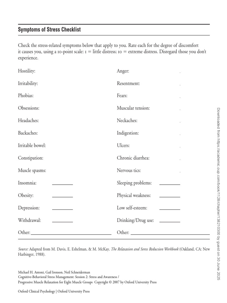Stress Symptoms Assessment Checklist | PDF | Insomnia | Stress (Biology)