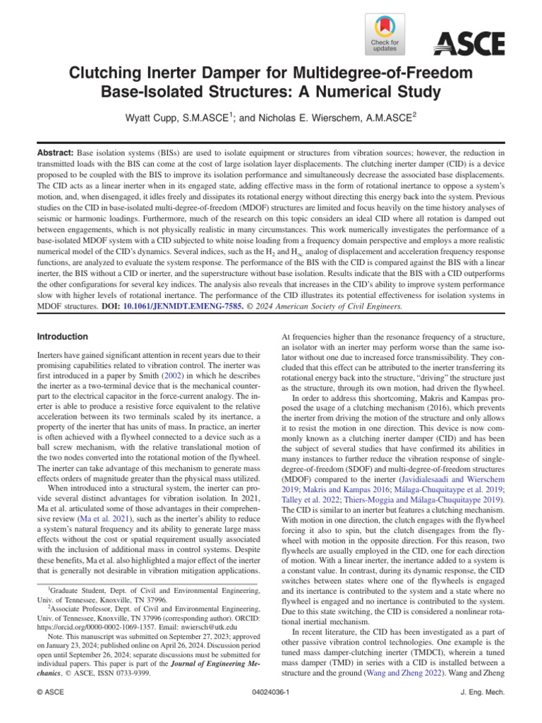 Clutching Inerter Damper for Multidegree-Of-Freedom Base Isolated ...