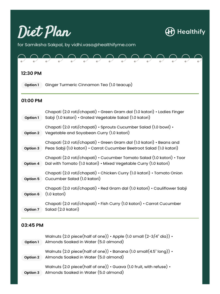 Balanced Diet Plan with Meal Options | PDF | Curry | Salad