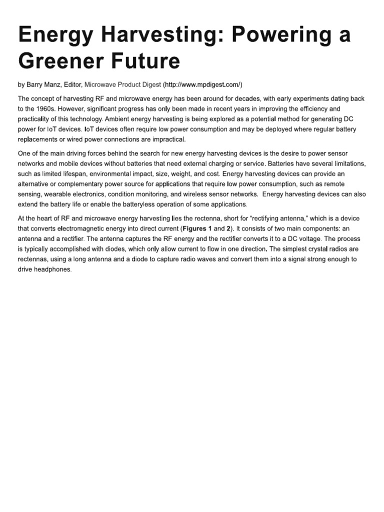Energy Harvesting - Powering A Greener Future - Microwave Product ...