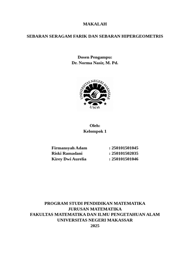Sebaran Seragam Farik dan Hipergeometris | PDF