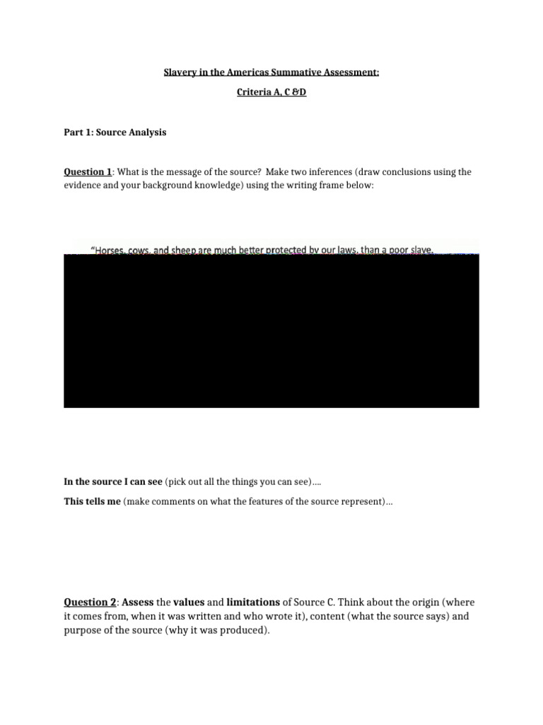 Slavery in The Americas Summative Assessment | PDF