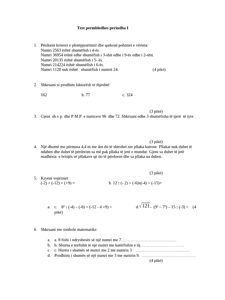 Teste Permbledhese Matematika 7 | PDF