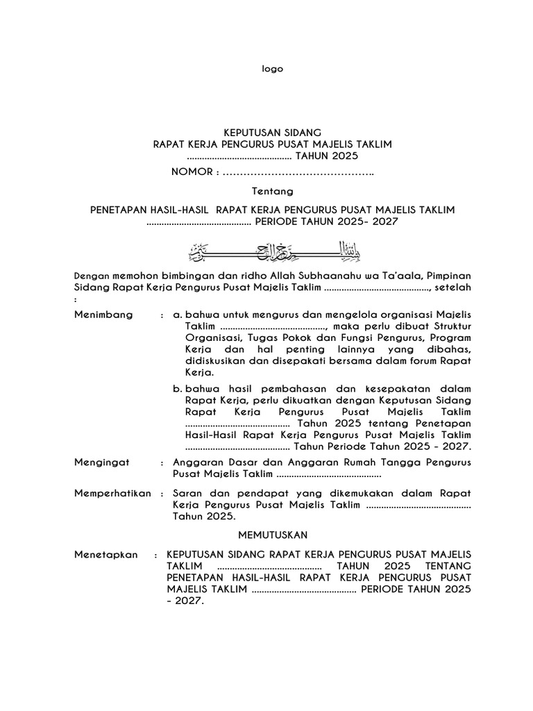 CONTOH Keputusan Sidang Rapat Kerja Majelis Taklim | PDF