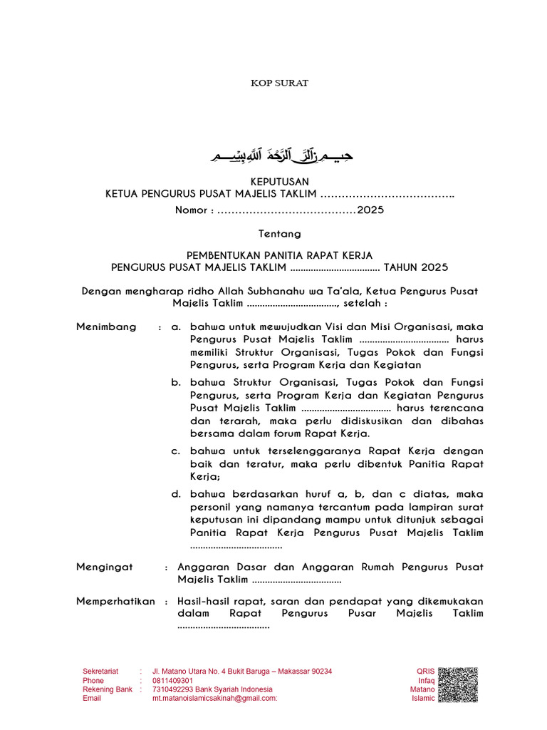 Contoh SK Panitia Rapat Kerja Majelis | PDF