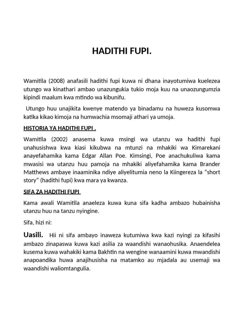 Hadithi Fupi | PDF