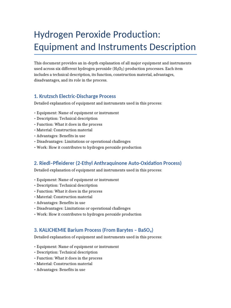 Hydrogen Peroxide Production Equipment Guide | PDF | Chemical Substances