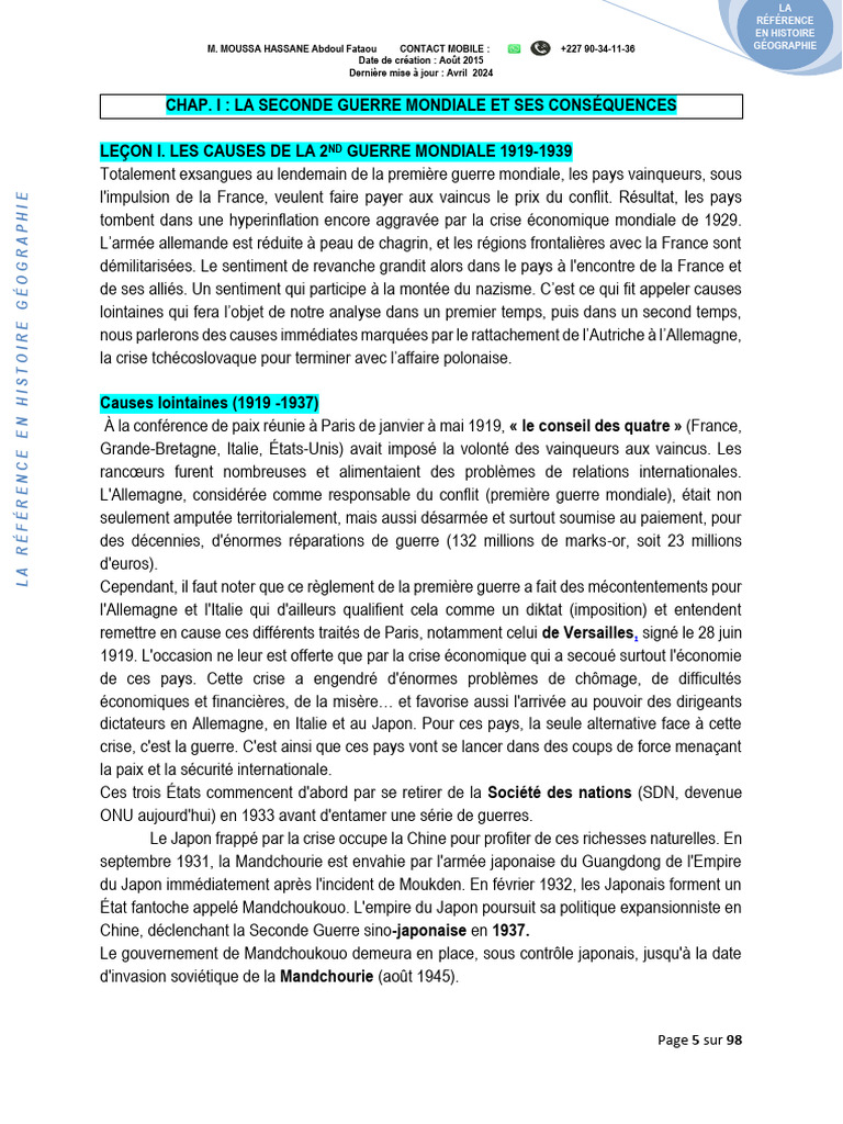 Causes de la Seconde Guerre mondiale | PDF | Adolf Hitler | Allemagne nazie