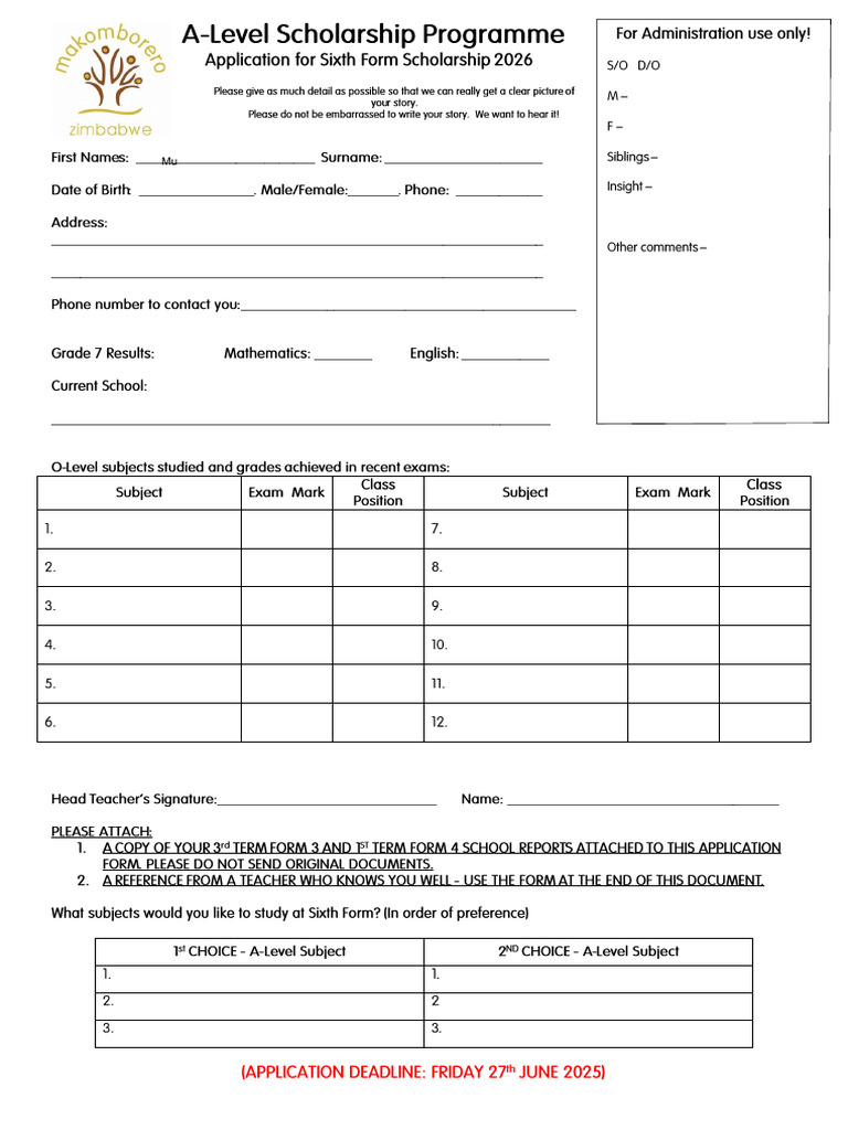 MAK Sixth Form Application Form and Reference Form | PDF