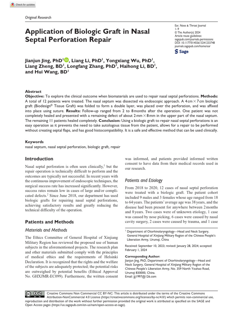 Jing Et Al 2024 Application of Biologic Graft in Nasal Septal ...