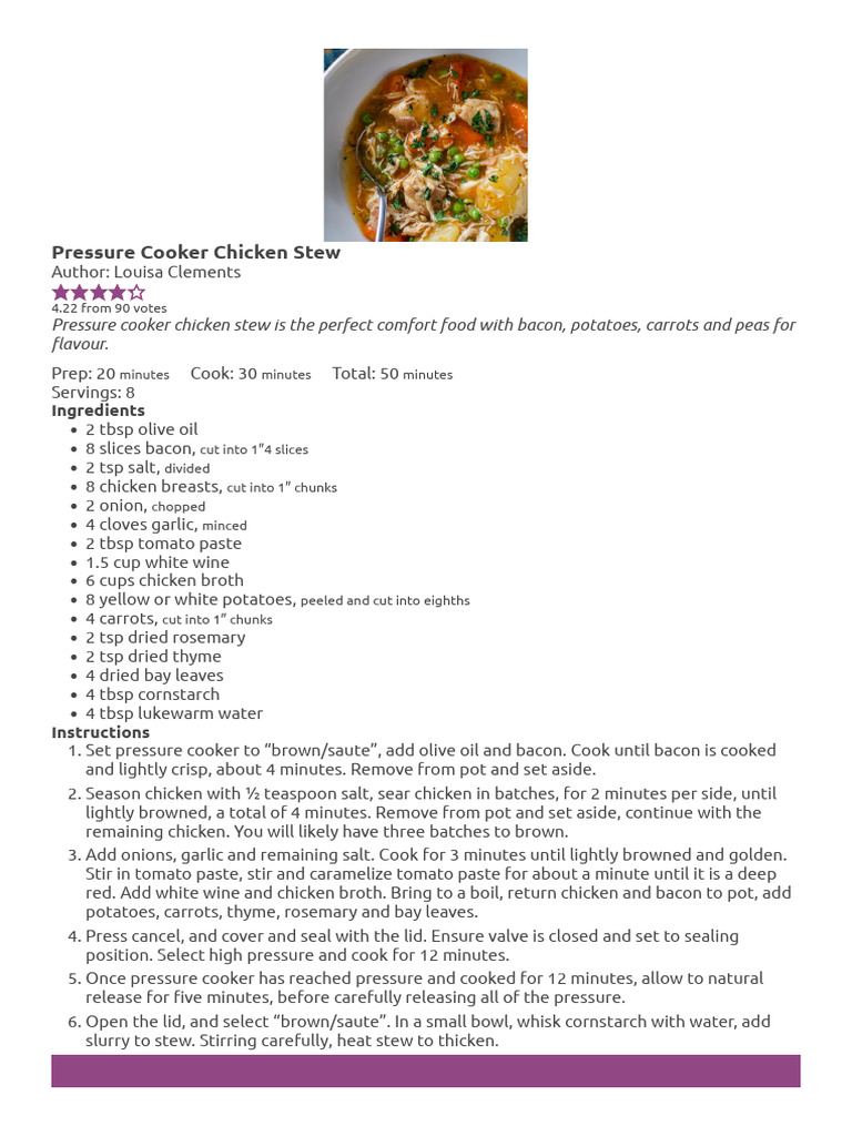 Pressure Cooker Chicken Stew - Living Lou | PDF | Nutrition Facts Label ...