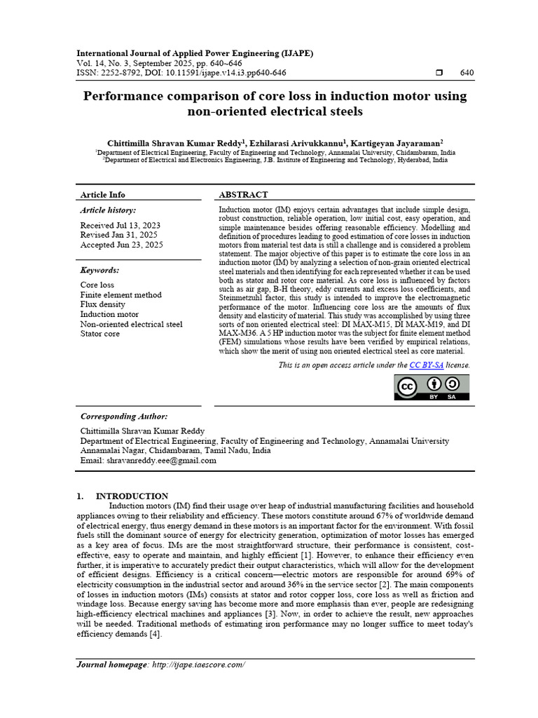 Performance Comparison of Core Loss in Induction Motor Using Non ...
