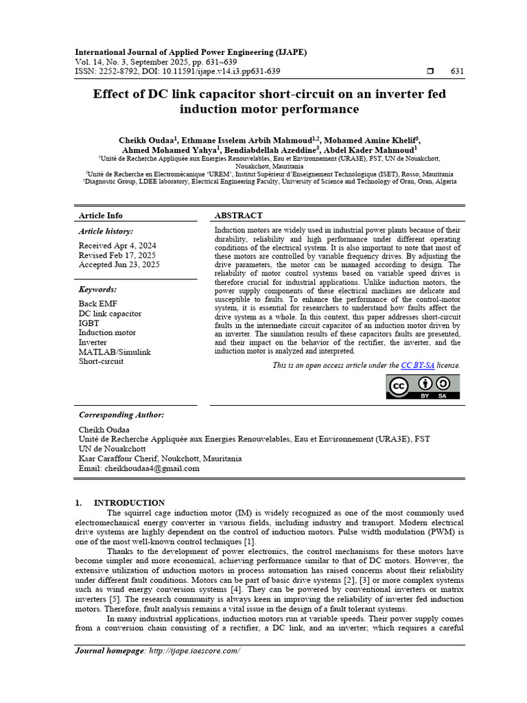 Effect of DC Link Capacitor Short-Circuit On An Inverter Fed Induction ...