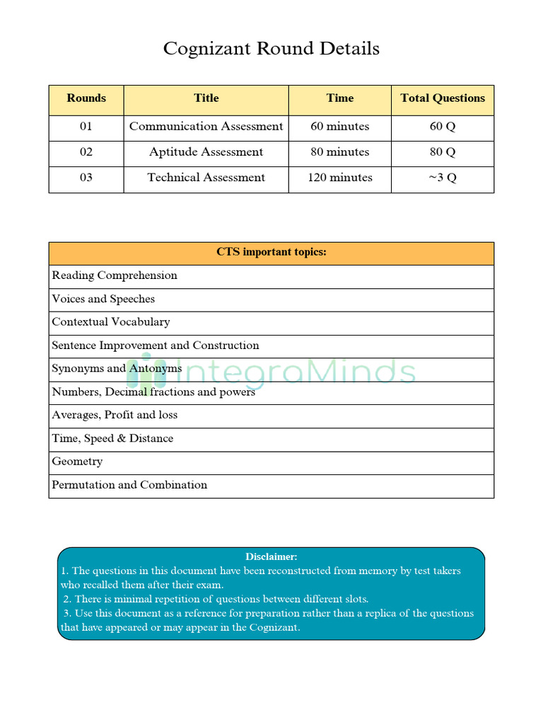 Cognizant Assessment Overview | PDF