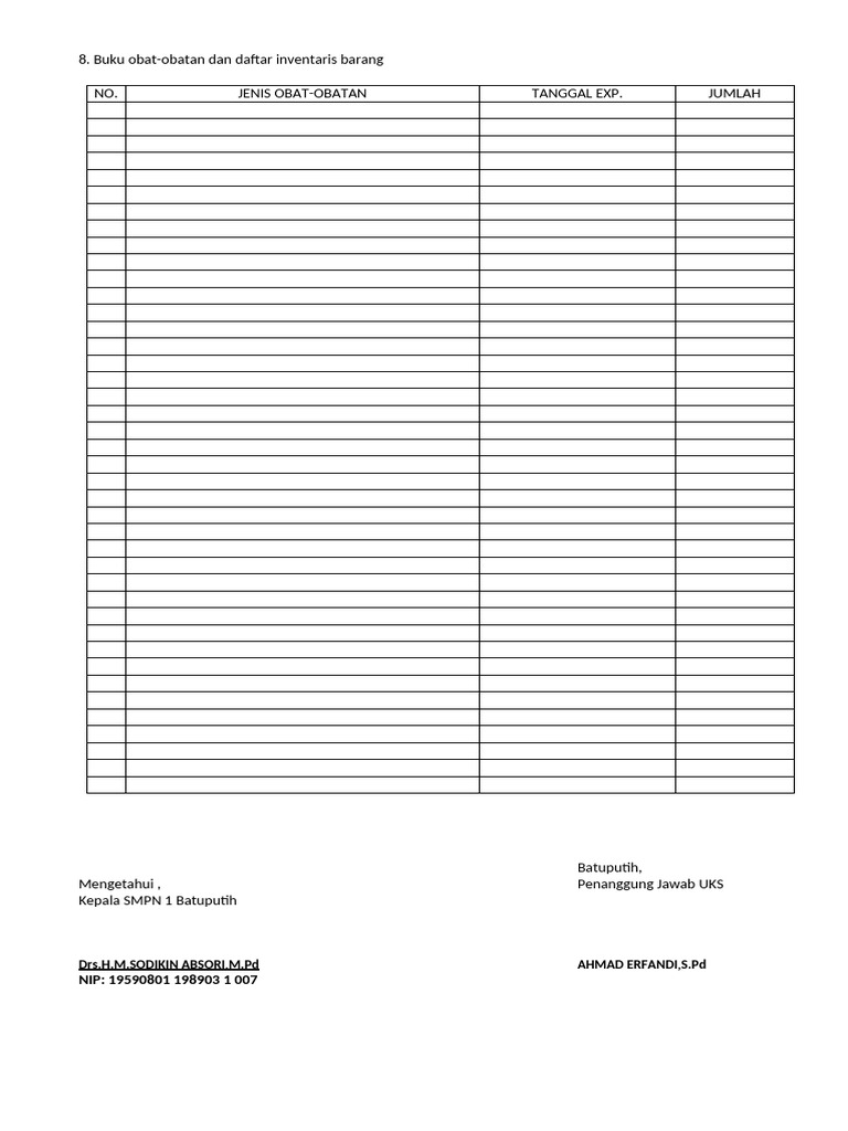 Lamp. 8 Bk.daftar Obat & Invent.brg UKS | PDF