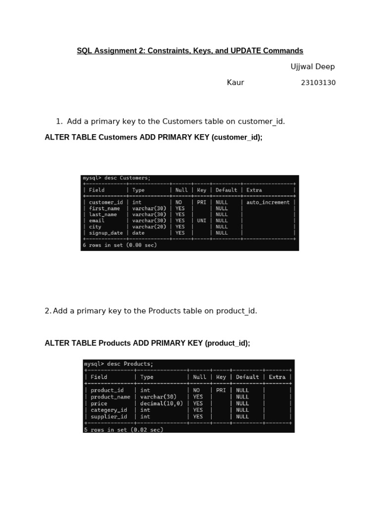 SQL Assignment: Keys and Constraints | PDF | Data Management Software ...