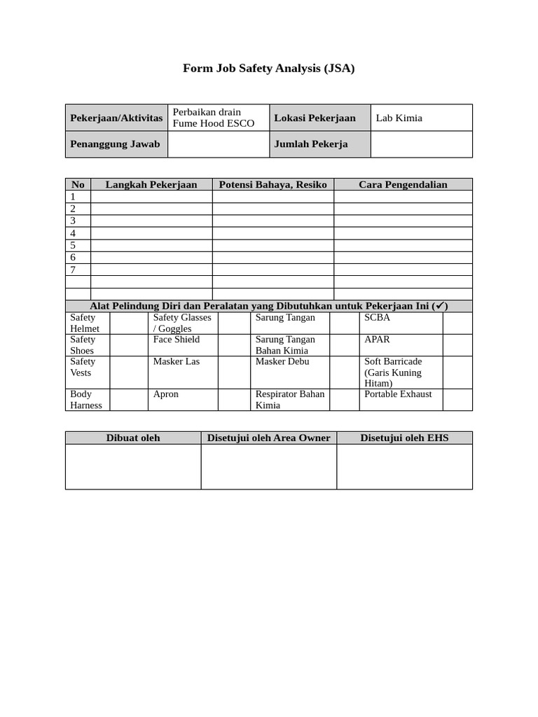Form Job Safety Analysis | PDF