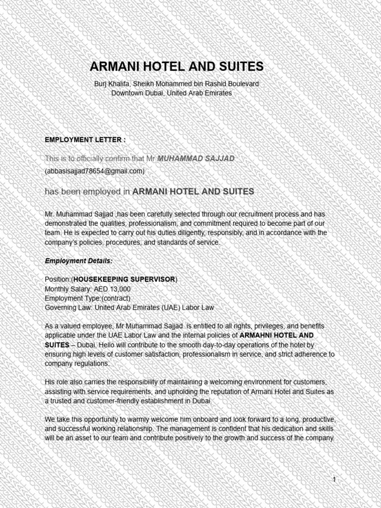 Employment Letter to Muhammad Sajjad | PDF