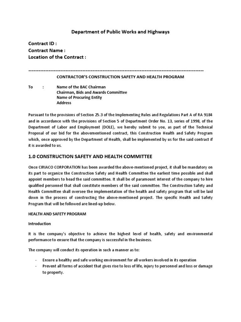 Contractor's Construction Safety and Health Program (CEBU NORTH) Sept.4 ...