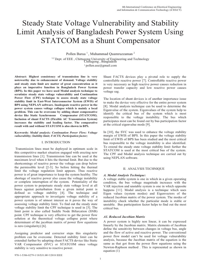 Steady State Voltage Vulnerability and Stability Limit Analysis of Bangladesh Power System Using ...