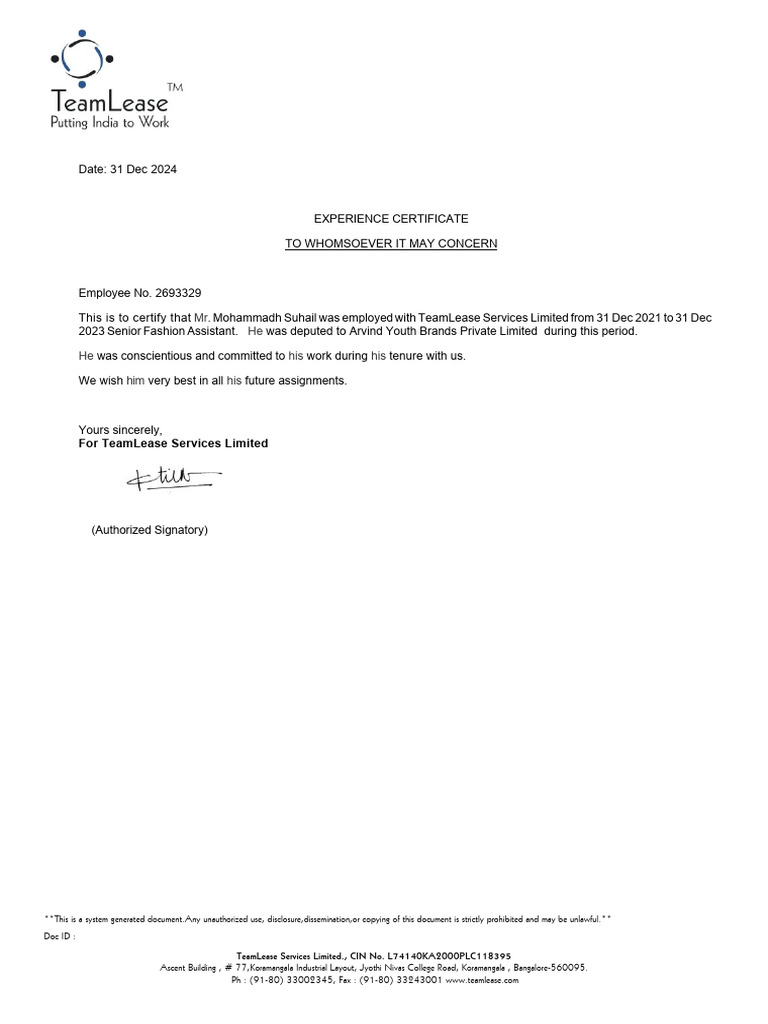 Experience Letter-2 | PDF