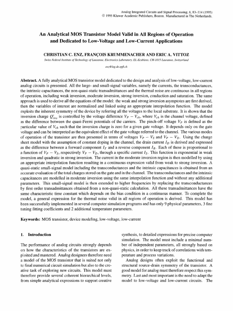Analytical MOS Transistor Model for Low-Voltage Applications | PDF ...