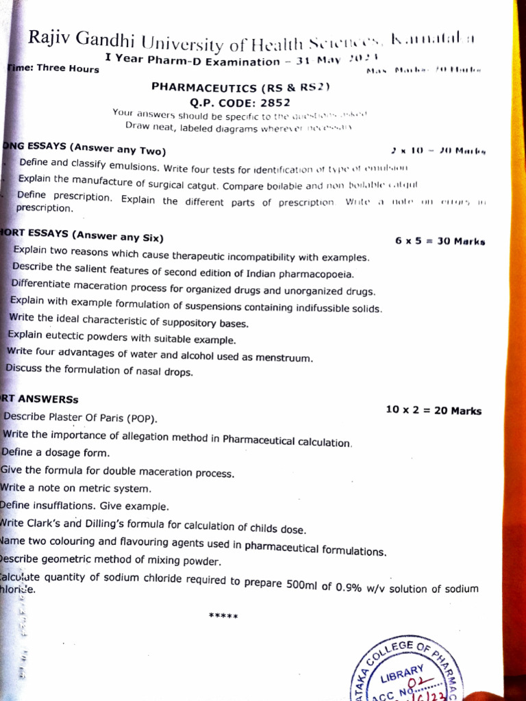 Pharmaceutics Question Bank 2019-2023 | PDF