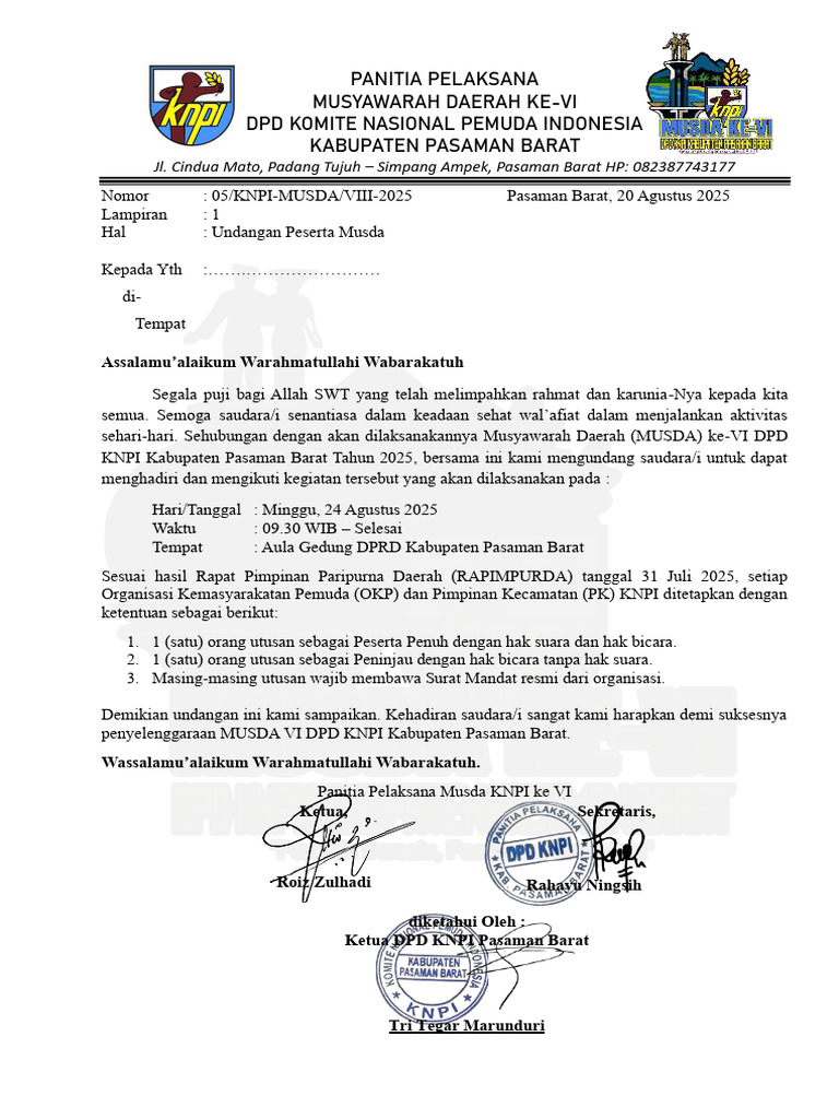 Undangan Peserta Musda | PDF
