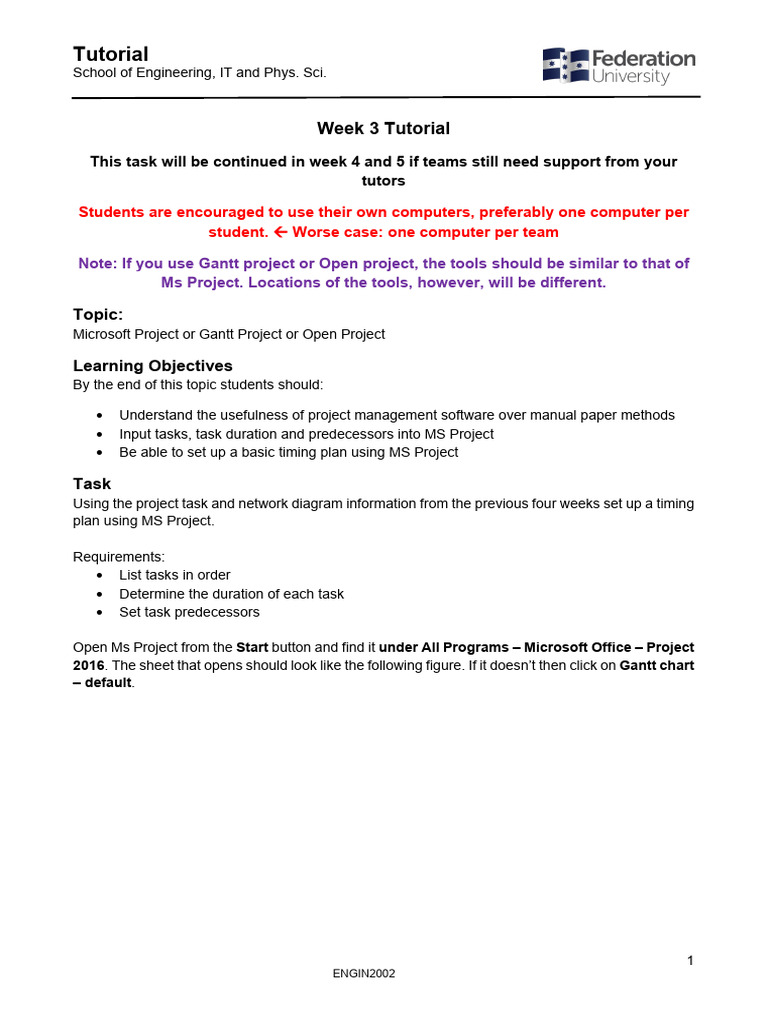 MS Project Tutorial for Timing Plans | PDF | Software | Computing