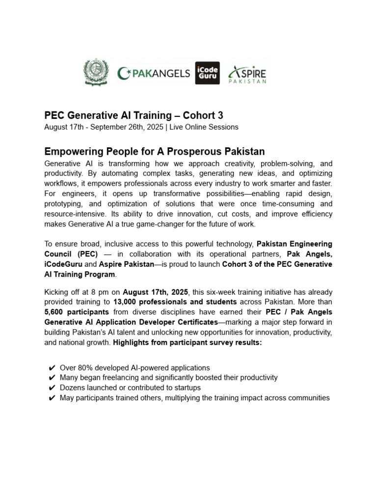 PEC Generative AI Training - Cohort 3 - Program | PDF | Artificial ...
