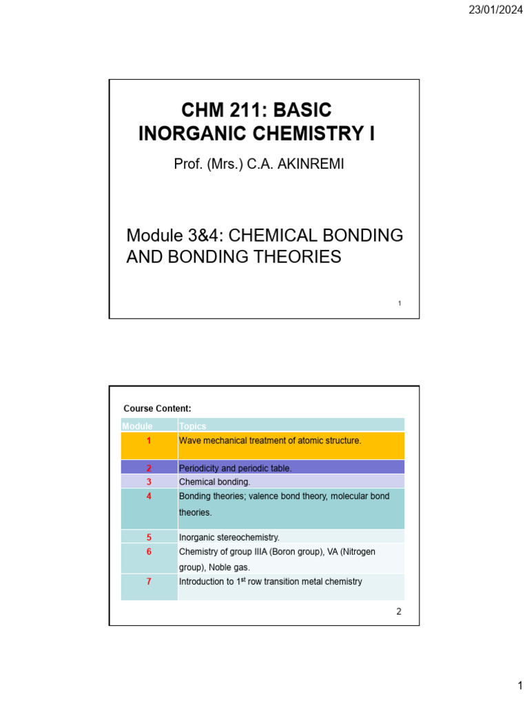 CHM 211 Module 3 and 4 Notes | PDF | Molecular Orbital | Chemical Bond
