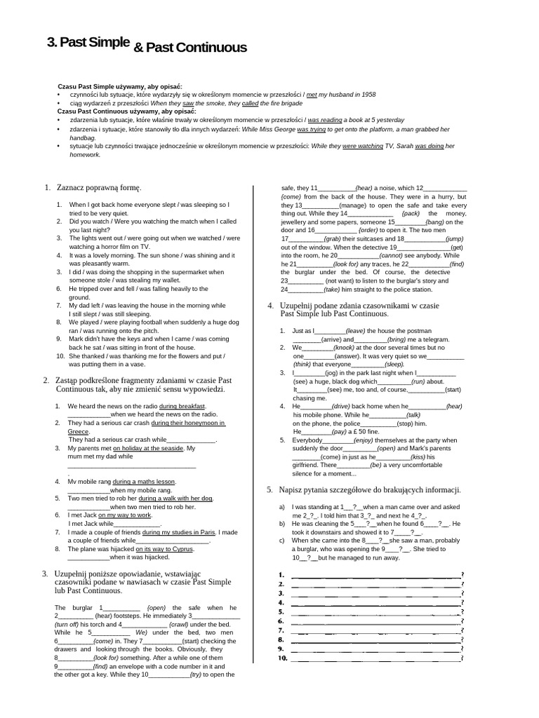 Past Simple vs. Past Continuous Guide | PDF