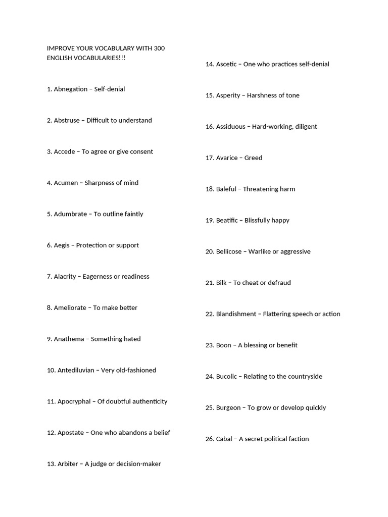 Enhance Your Vocabulary: 300 Words | PDF
