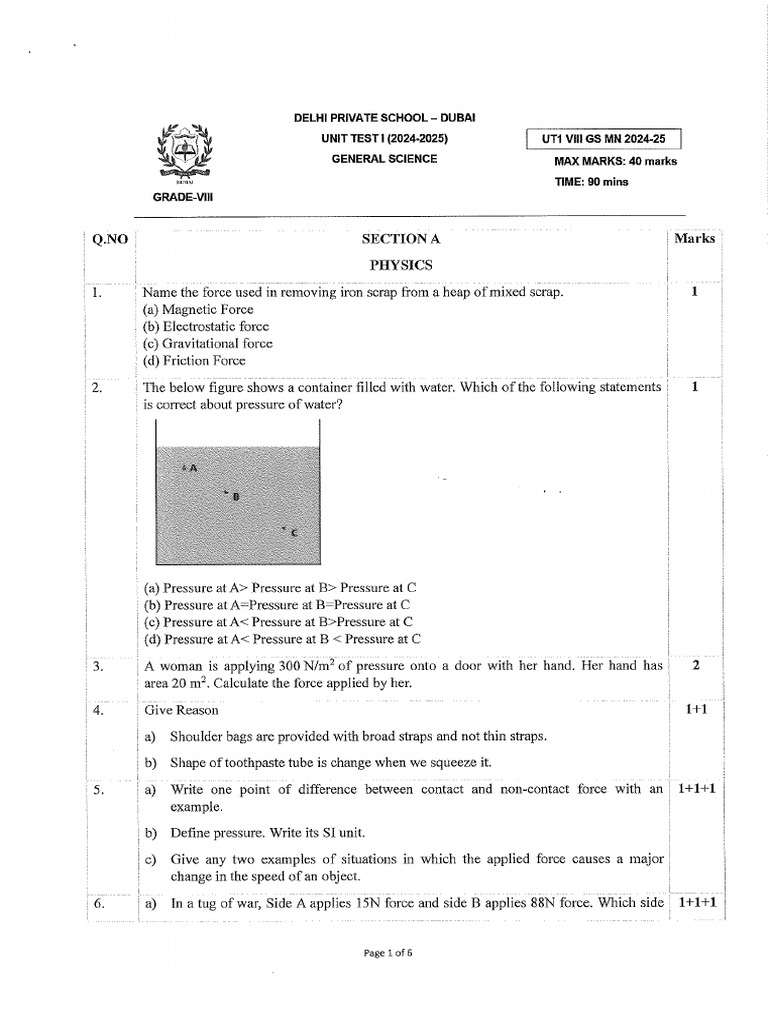 2024-25 Ut1 Gr8 Sub. G.science-1 | PDF