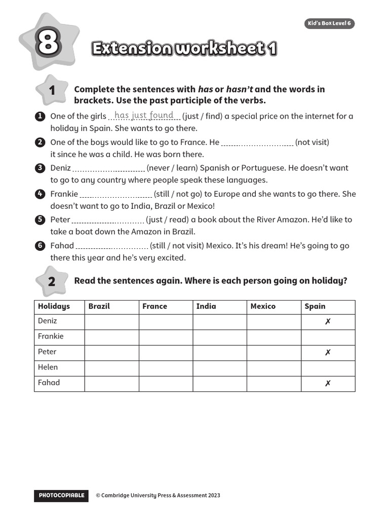 Kbngess Kidsbox Level6 Unit8 Extension Worksheet 1 | PDF